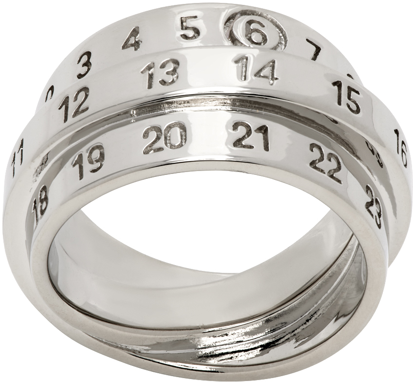 MM6 Maison Margiela: Silver Triple Logo Numeric Signature Ring | SSENSE