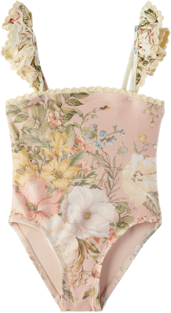 Kids Pink Waverly Trim One-Piece Swimsuit by ZIMMERMANN on Sale
