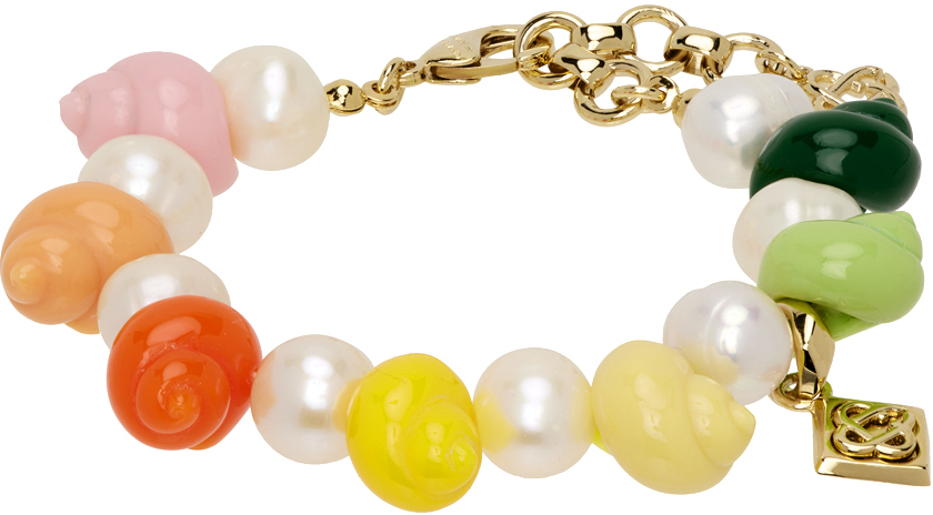Gold & Multicolor Shell & Pearl Bracelet by Casablanca on Sale