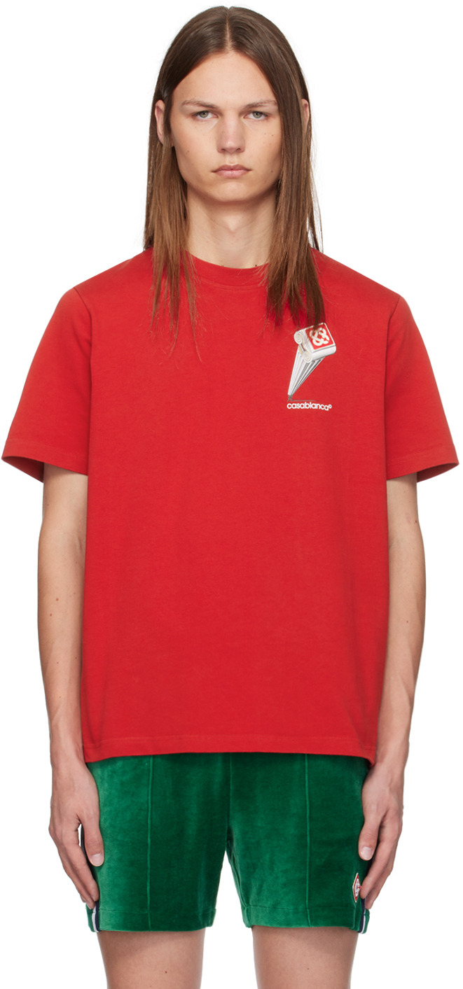 Casablanca: Red Leaning Column T-Shirt | SSENSE
