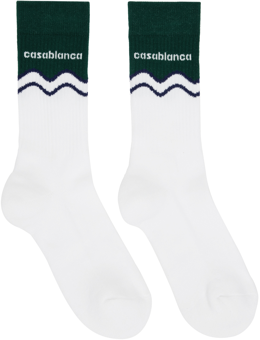 Casablanca: White & Green Evergreen Wave Socks | SSENSE