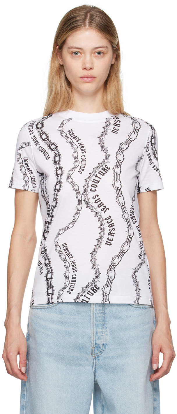 Versace Jeans Couture: White & Black Chain Couture T-Shirt | SSENSE Canada