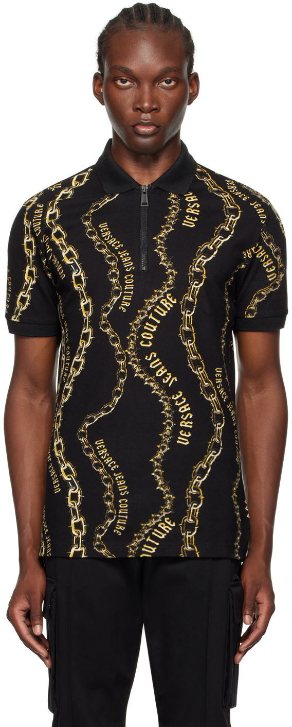 Black & Gold Chain Couture Polo by Versace Jeans Couture on Sale