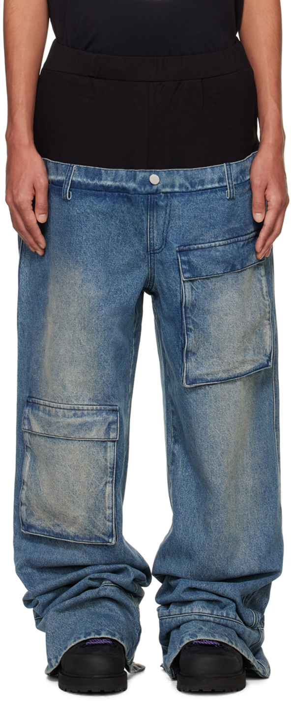 SPENCER BADU: Blue Double Layered Jeans | SSENSE