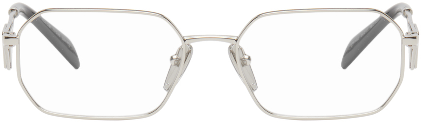 Silver Rectangular Glasses By Prada Eyewear On Sale