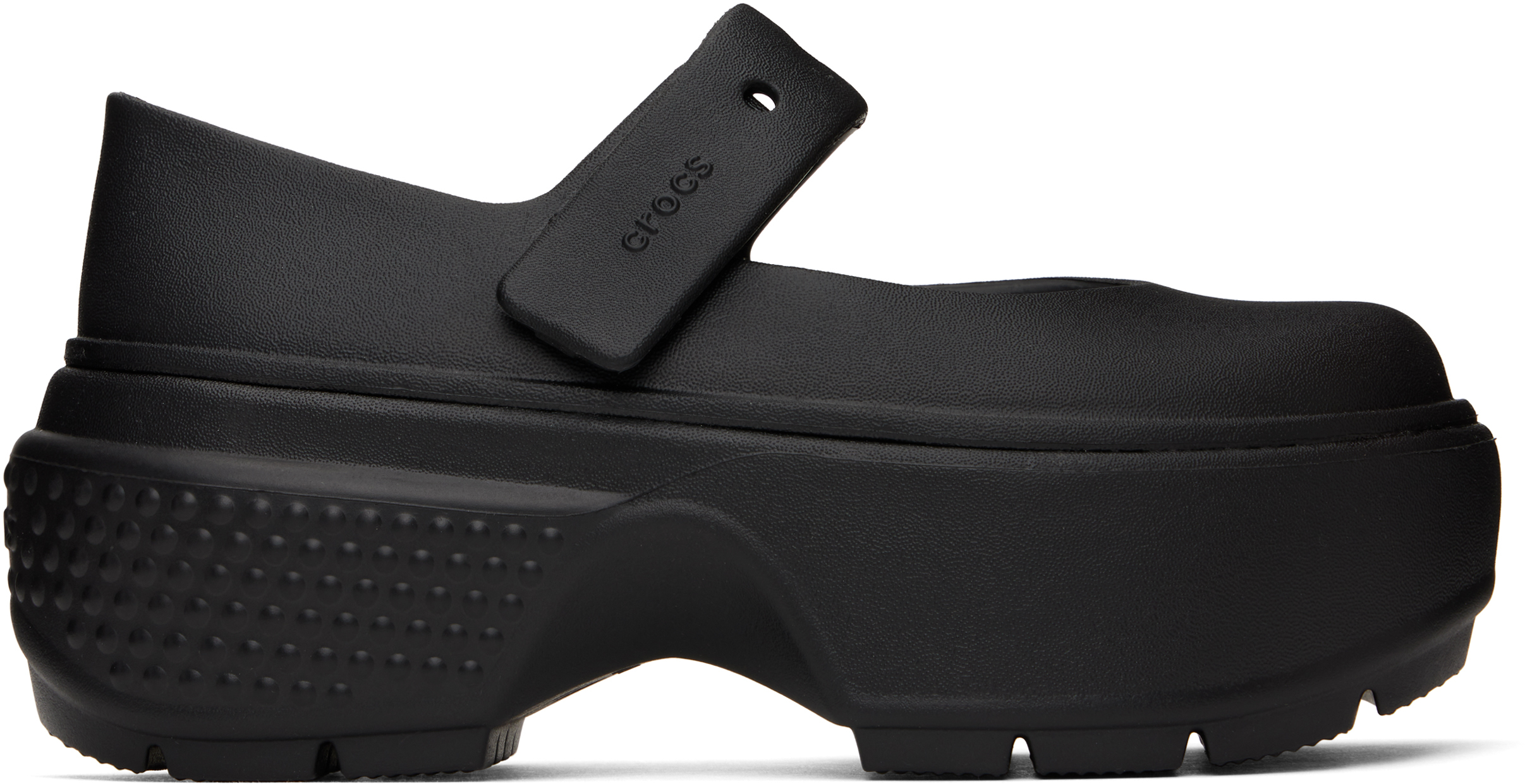 Black Stomp Mary Jane Slip-on Loafers by Crocs on Sale