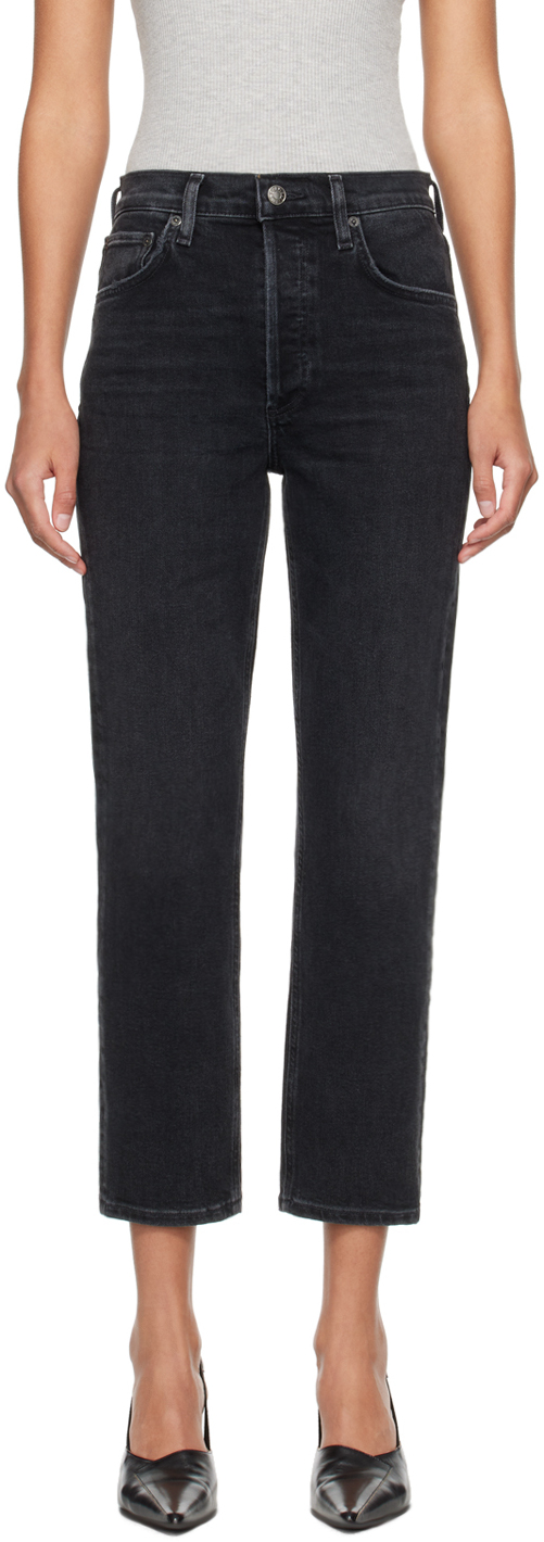 Black Riley Crop Jeans by AGOLDE on Sale