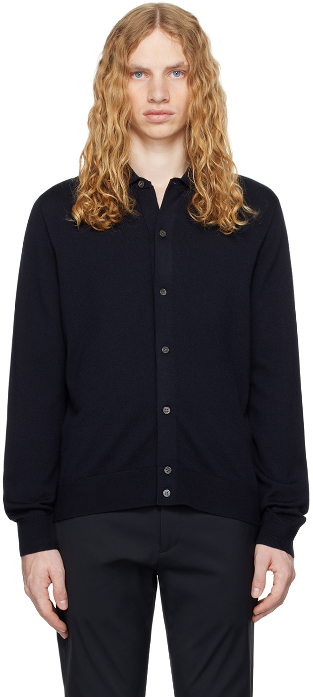 Theory: Navy Collar Cardigan | SSENSE