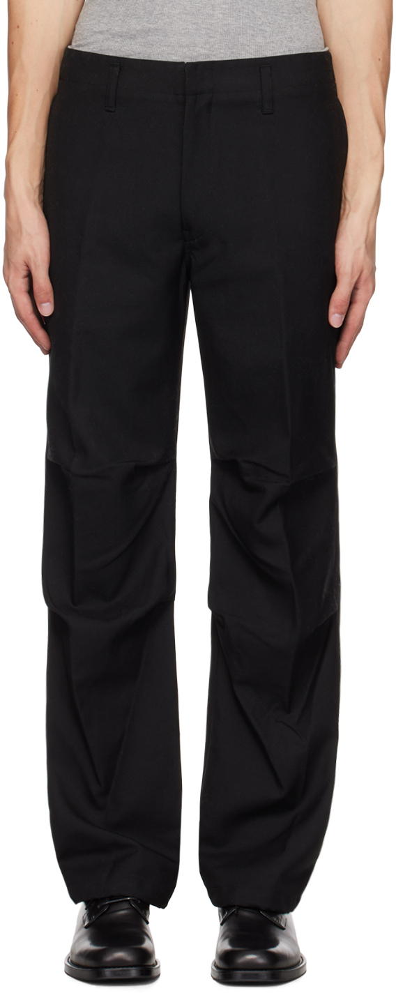 Solid Homme: Black Tuck Trousers | SSENSE