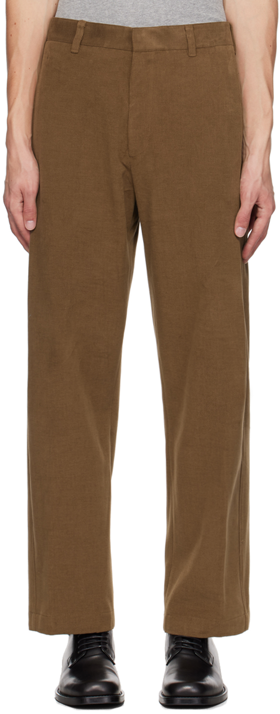 Solid Homme: Brown Pleated Trousers | SSENSE