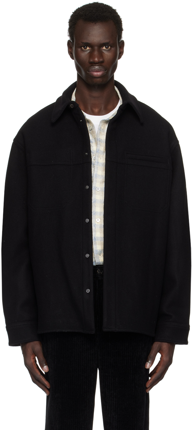 Solid Homme: Black Melton Shirt | SSENSE