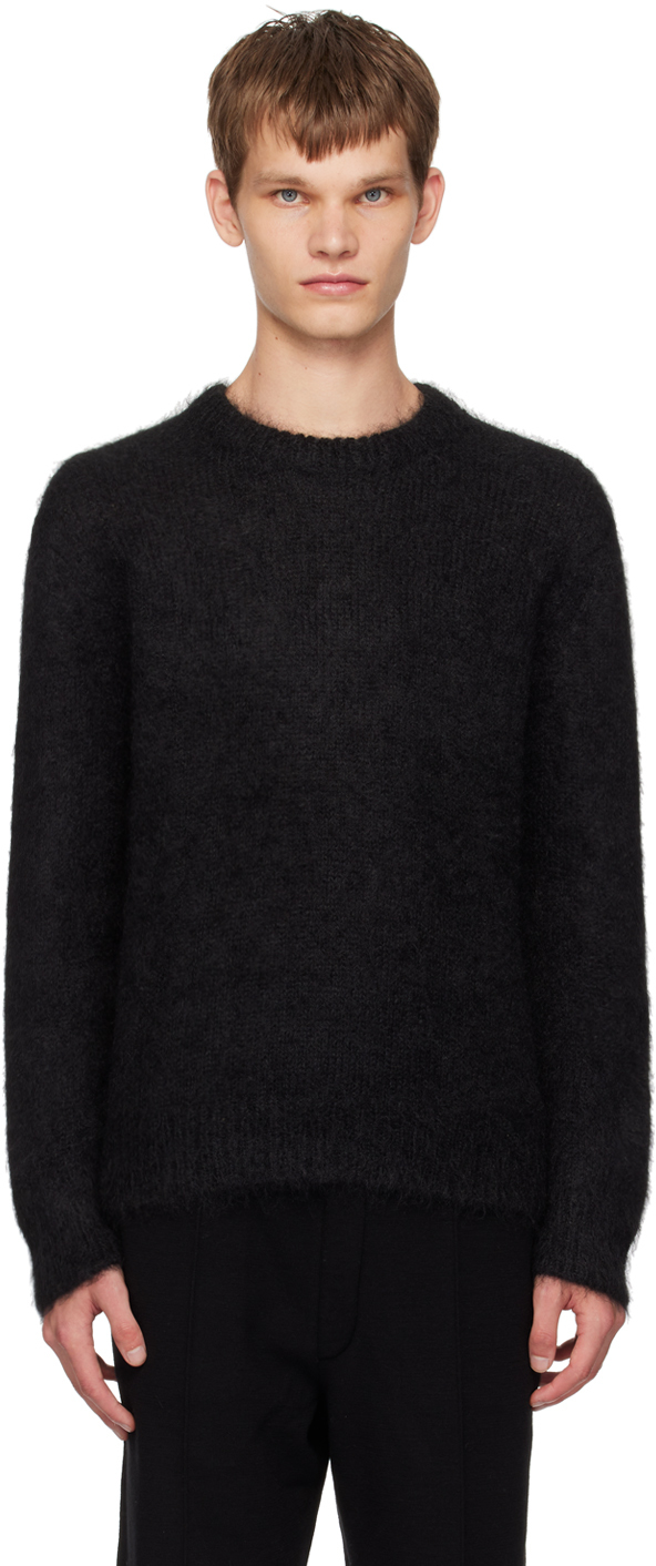 Solid Homme: Black Crewneck Sweater | SSENSE