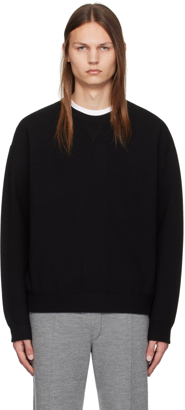 Solid Homme: Black Crewneck Sweater | SSENSE