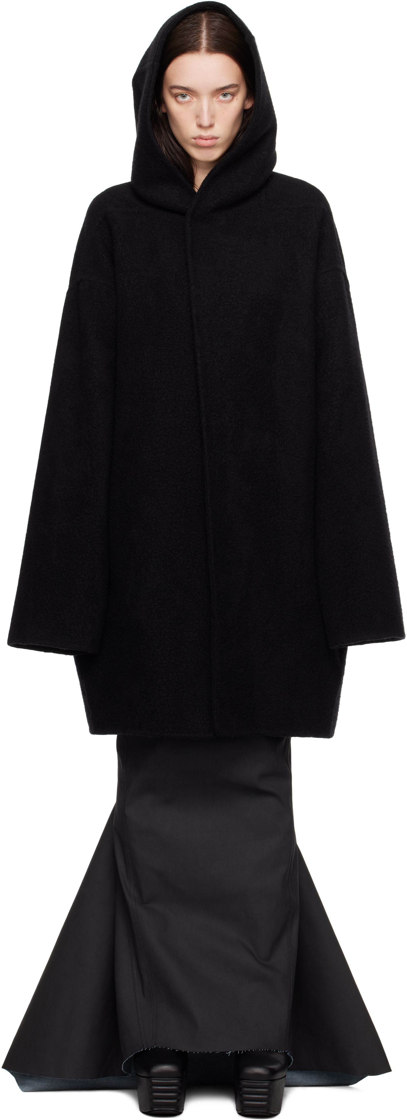 Rick Owens: Black Porterville Hooded Robe Coat | SSENSE