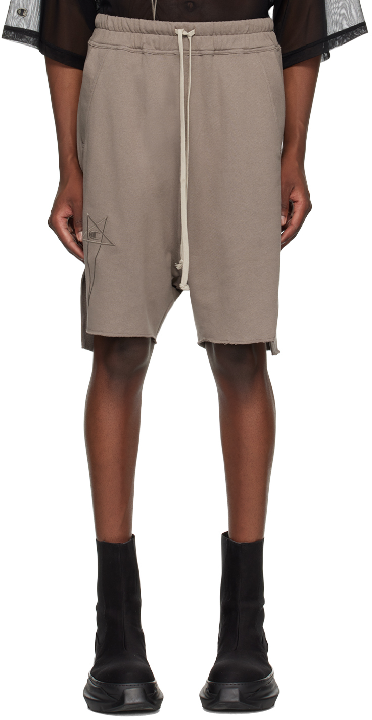 Rick Owens: Gray Champion Edition Beveled Pods Shorts | SSENSE