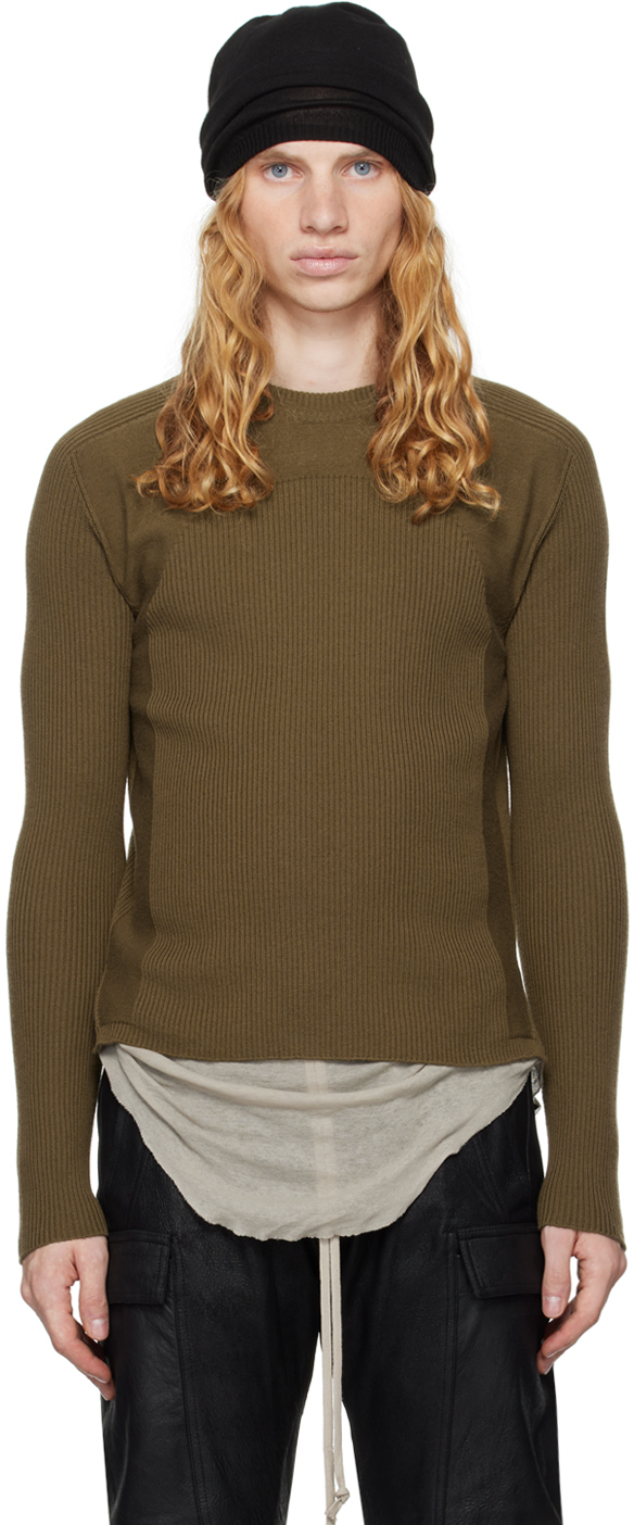 Rick Owens: Khaki Porterville Ribbed Geo Sweater | SSENSE