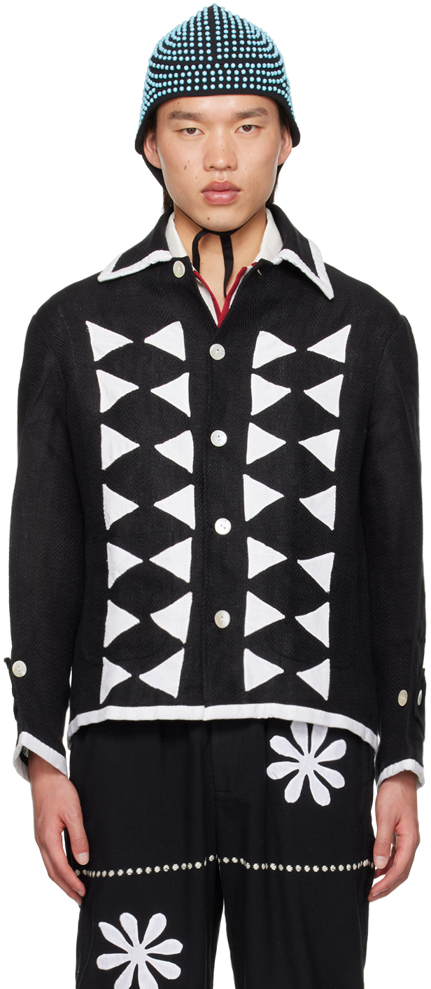 HARAGO: Black & White Appliqué Jacket | SSENSE