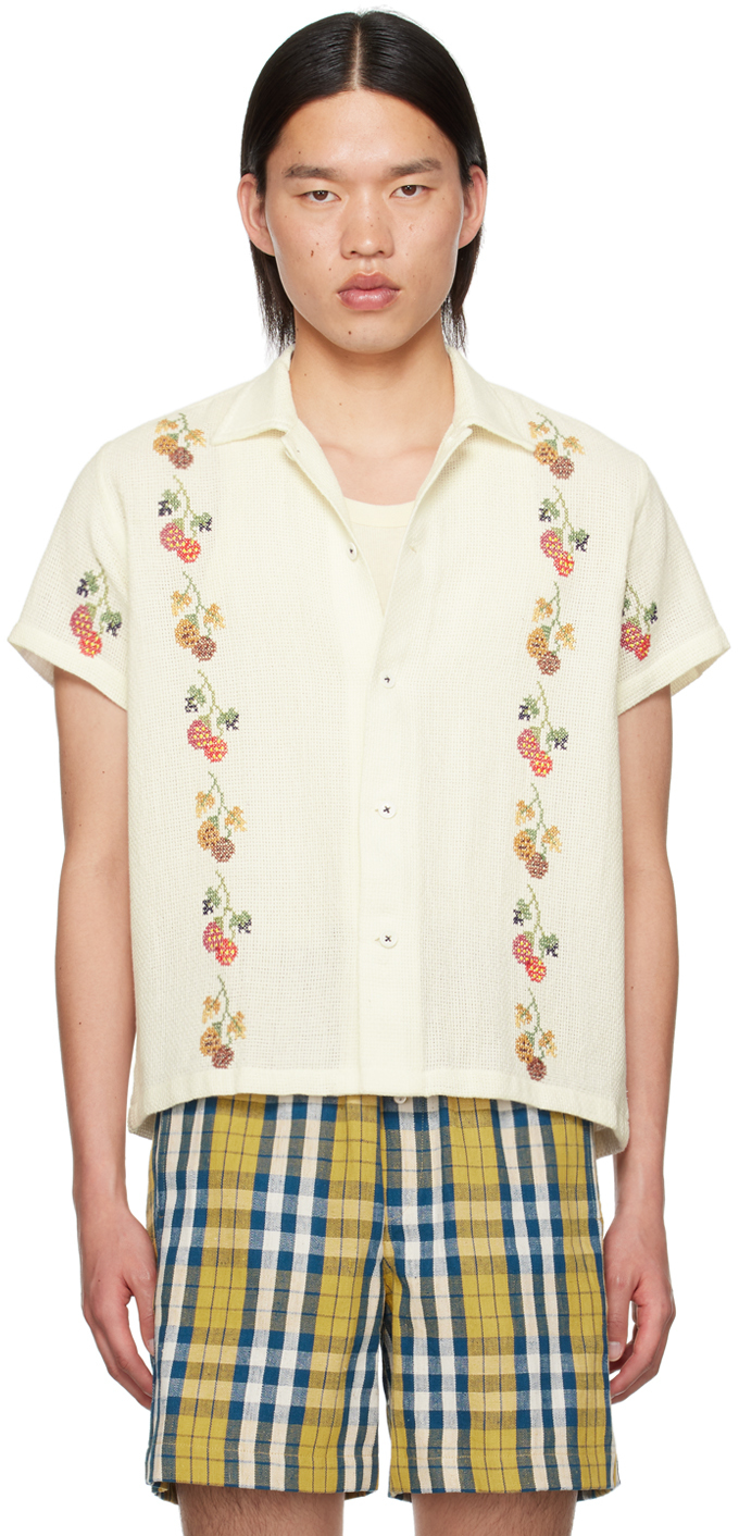 HARAGO: Off-White Cross-Stitched Shirt | SSENSE