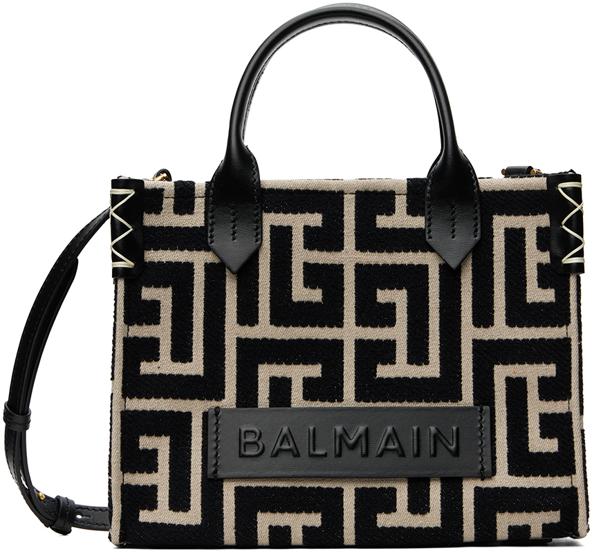 Black & Beige B-Army Monogrammed Jacquard Bag by Balmain on Sale
