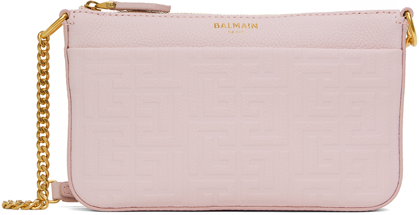 Balmain: Pink 1945 Soft Zipped Mini Bag | SSENSE Balmain: Pink 1945 Soft Zipped Mini Bag | SSENSE