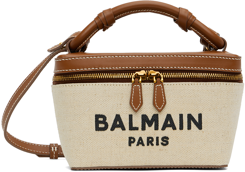 Balmain: Sac de style mallette de toilette beige et brun - B-Army ...