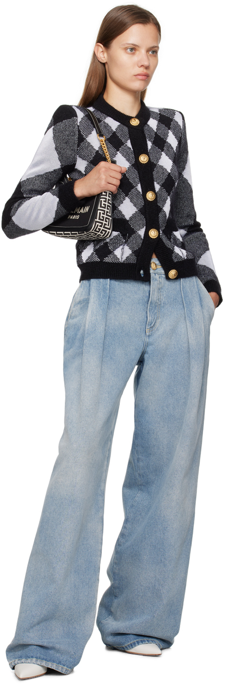 Balmain Vichy Knit Cardigan Sweater, Cardigans White/black In ...