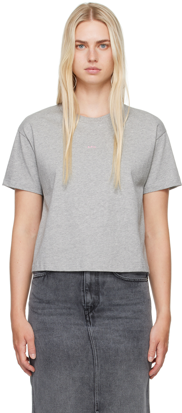 A.P.C.: Gray Boxy Printed Micro Logo T-Shirt | SSENSE