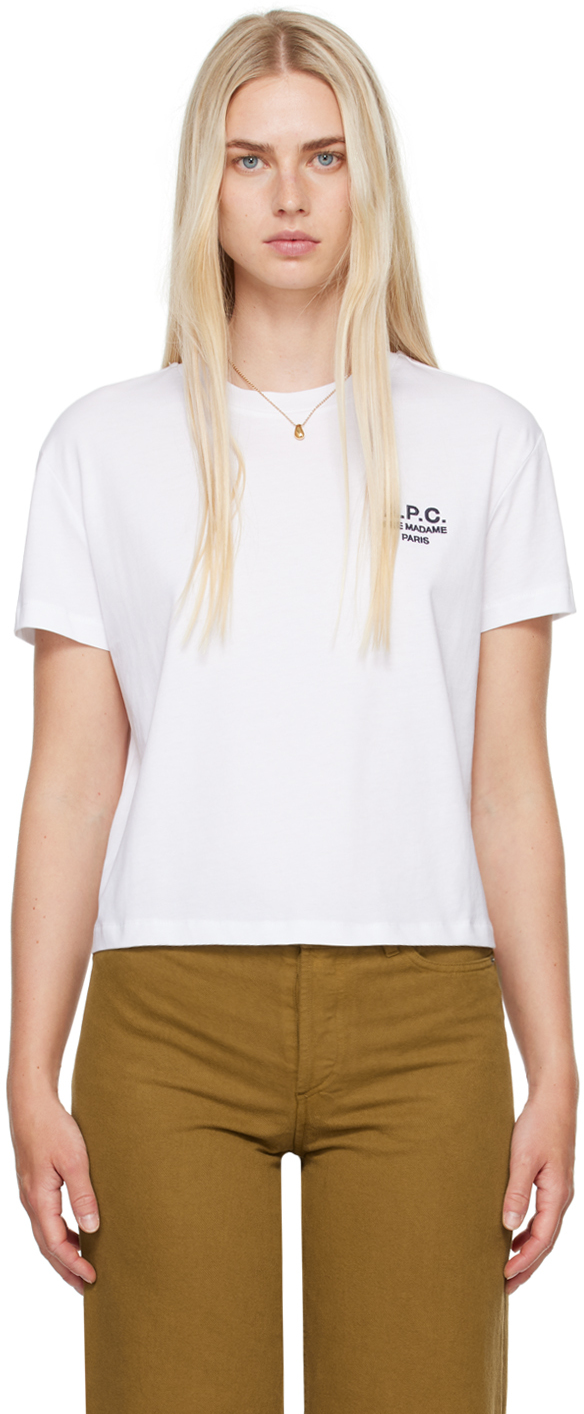 A.P.C.: White Embroidered Logo T-Shirt | SSENSE
