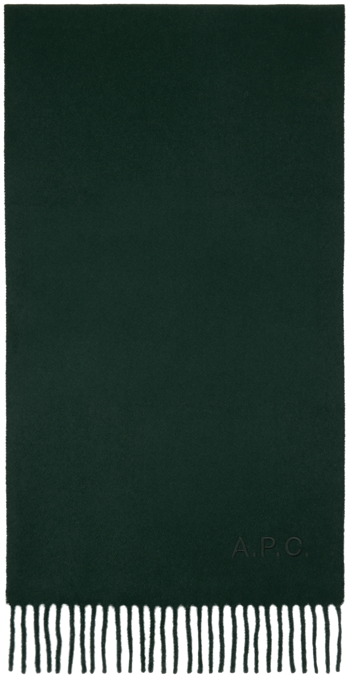 A.P.C.: Green Ambroise Embroidered Scarf | SSENSE