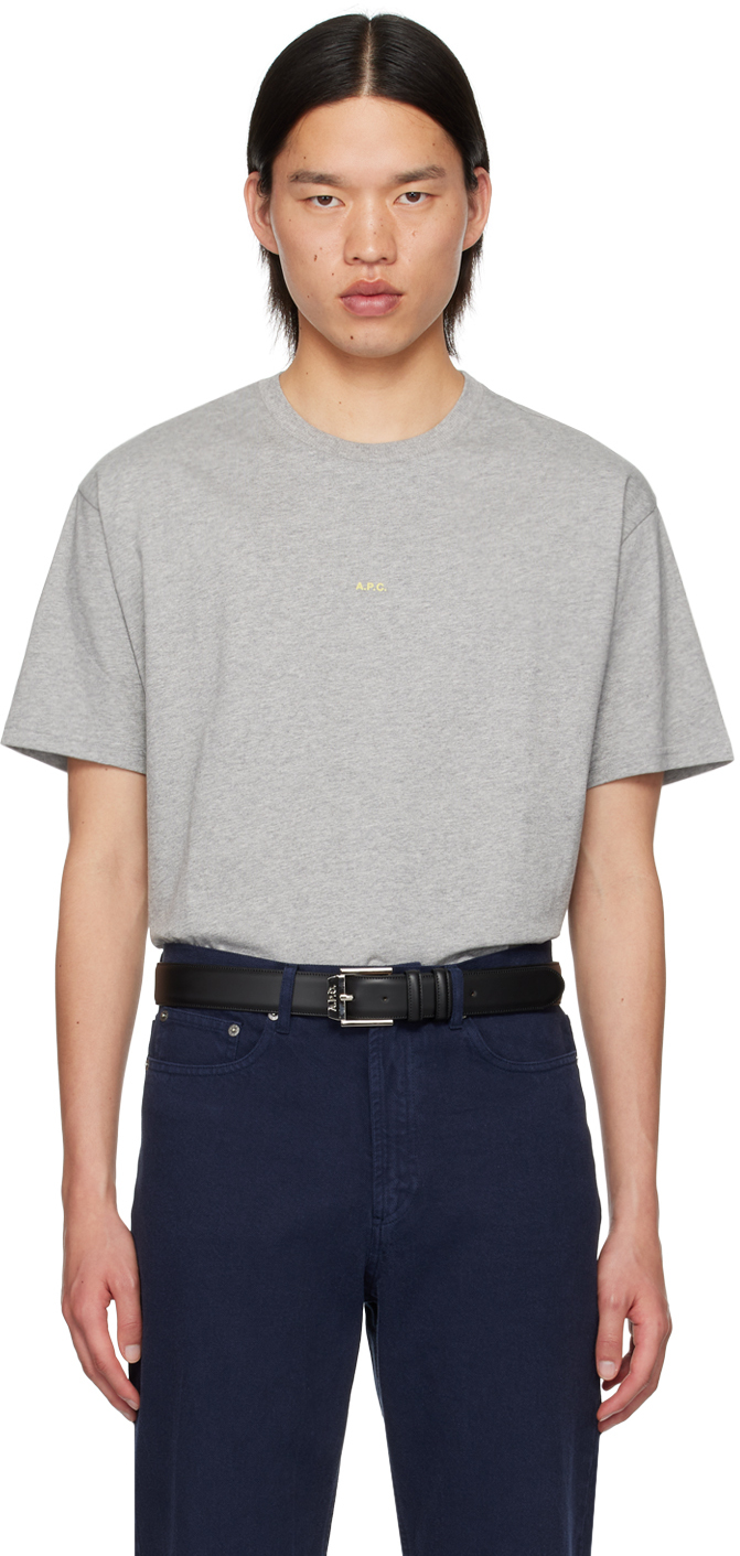 A.P.C.: Gray Boxy Printed Micro Logo T-Shirt | SSENSE