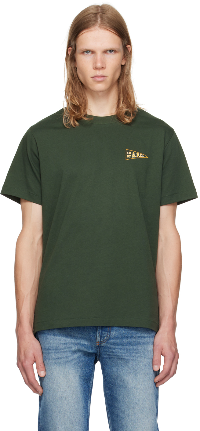 A.P.C.: Green Logo-Printed T-Shirt | SSENSE