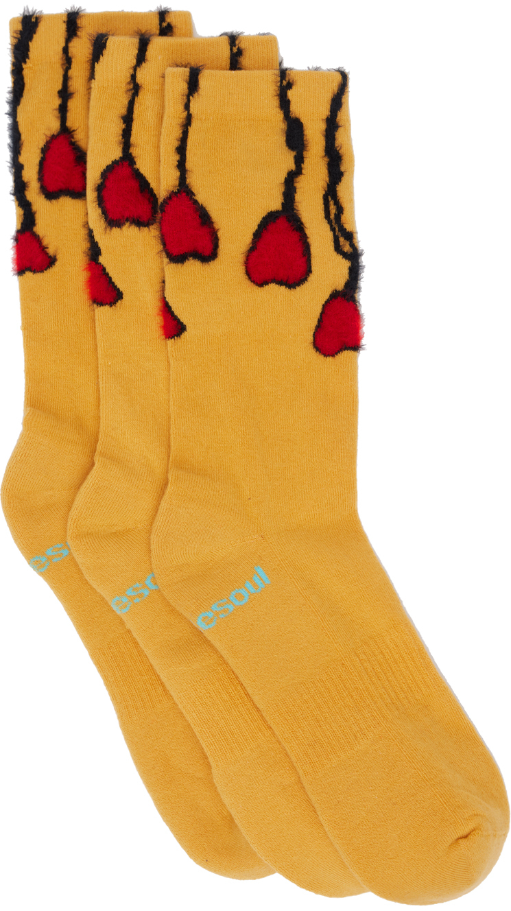 Three-Pack Yellow Gaetano Pesce Socks by DOUBLESOUL on Sale