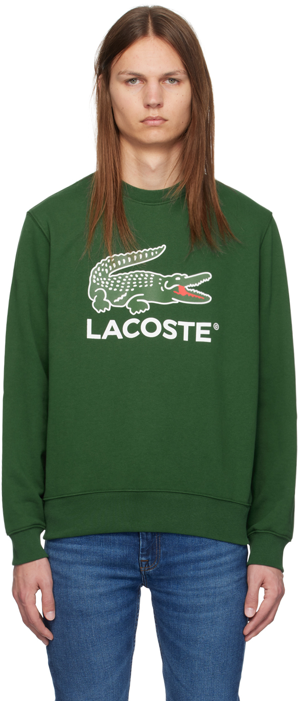 Lacoste: Green Crocodile Print Sweatshirt | SSENSE