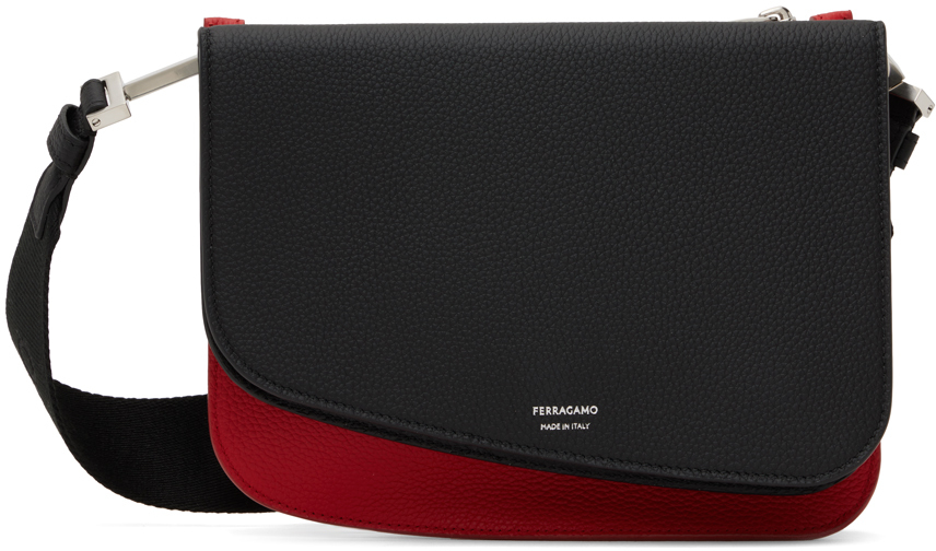 Ferragamo: Black & Red Fiamma Crossbody Bag | SSENSE UK