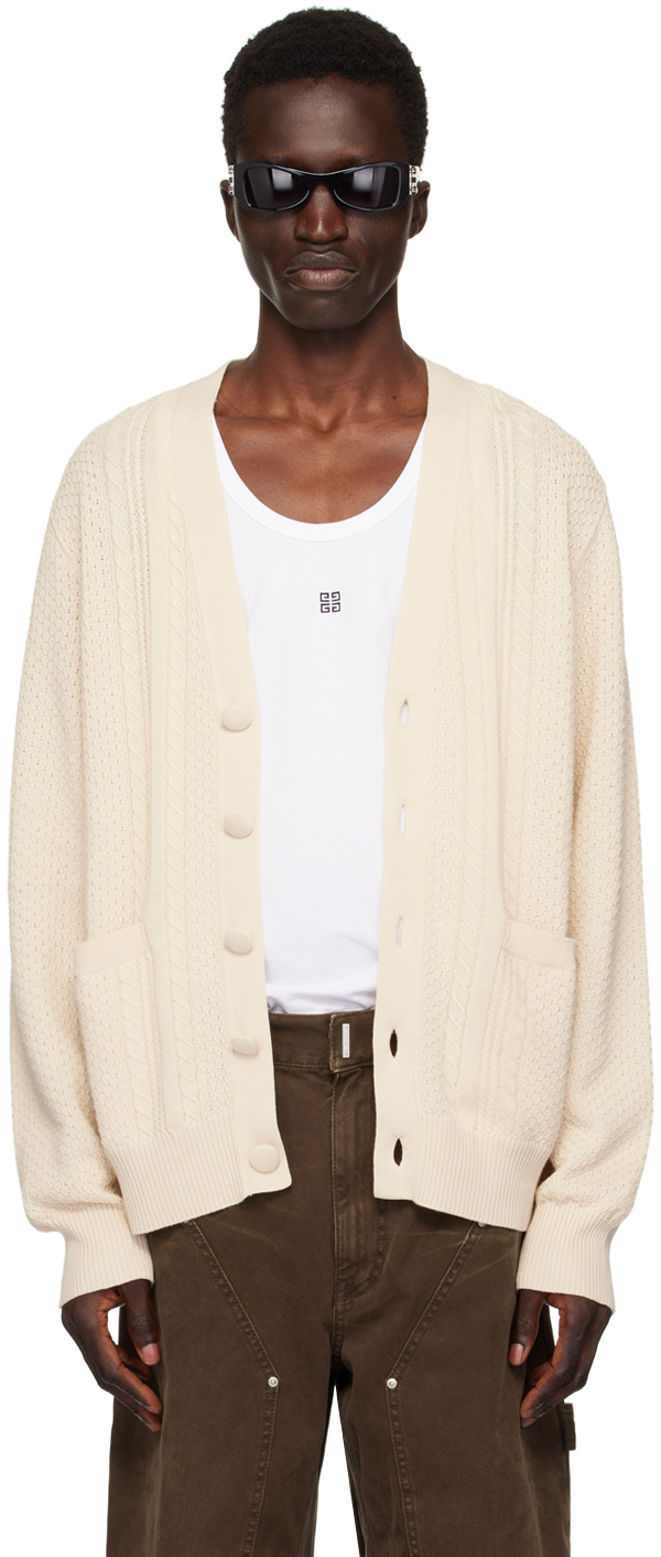 Givenchy: Beige 4G Cable-Knit Cardigan | SSENSE