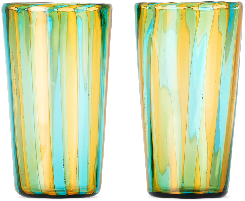 Blue & Yellow Small Augusta Glass Set by Akua Objects | SSENSE Canada