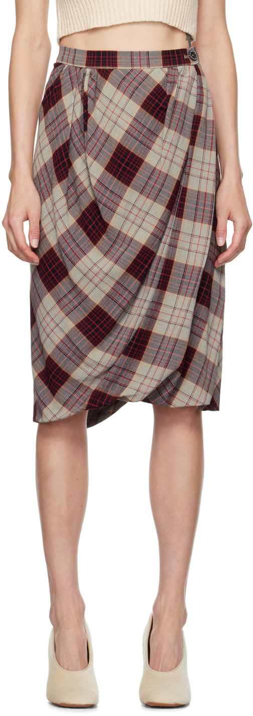 Red & Gray Drunken Drape Midi Skirt by Vivienne Westwood on Sale Red & Gray Drunken Drape Midi Skirt by Vivienne Westwood on Sale