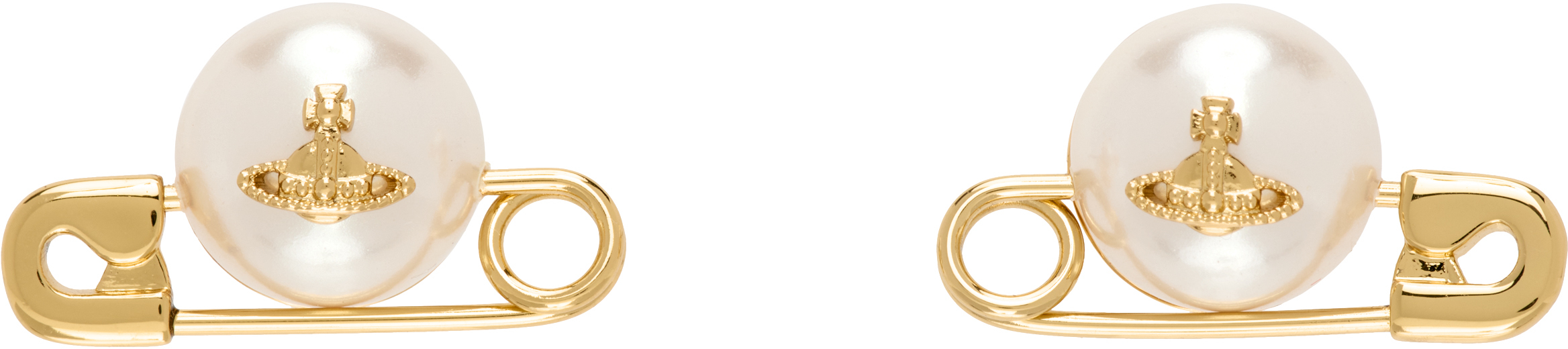 Vivienne Westwood: Gold & White Jordan Earrings | SSENSE