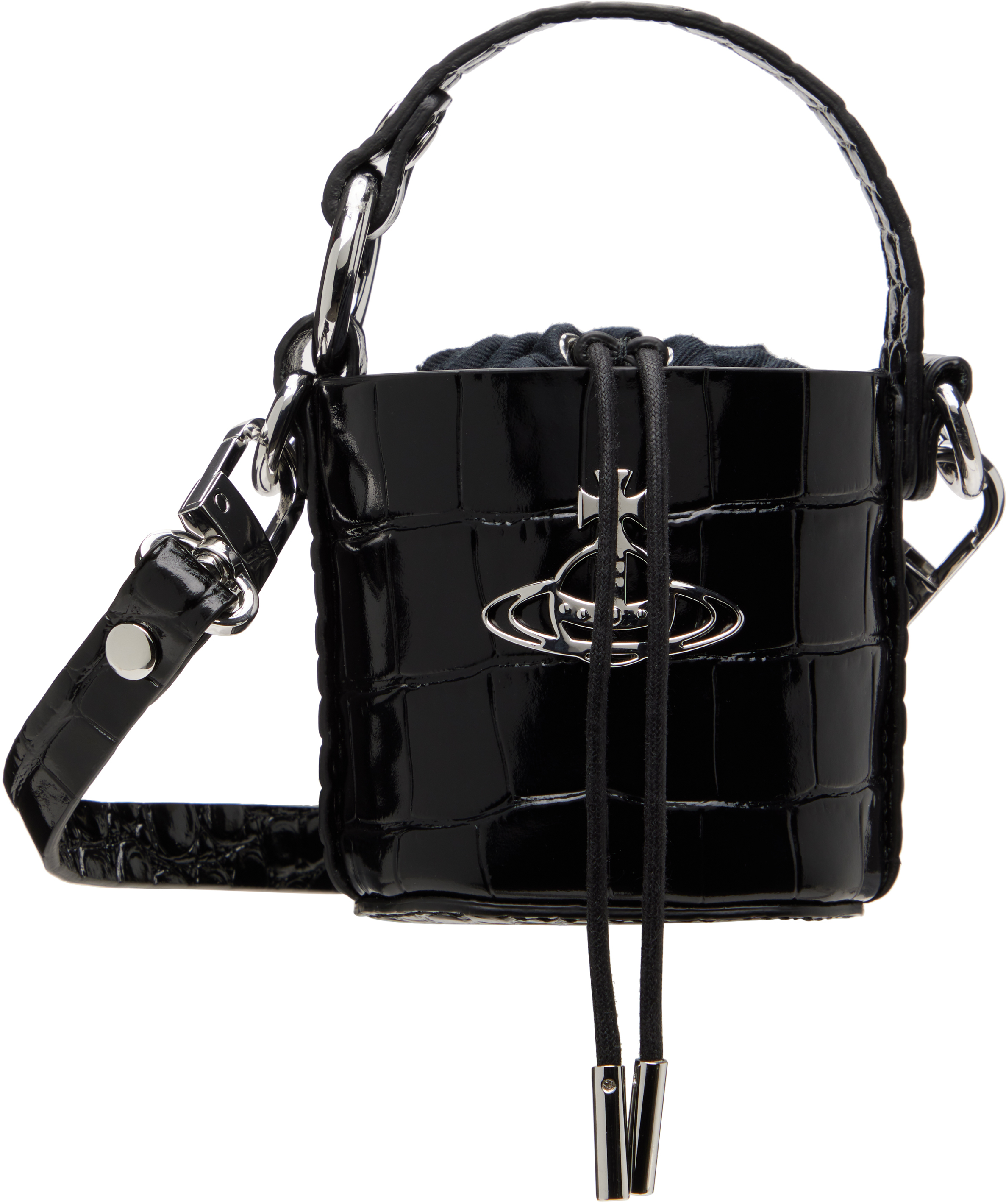 Vivienne Westwood: Black Mini Daisy Embossed Croc Leather Pouch | SSENSE