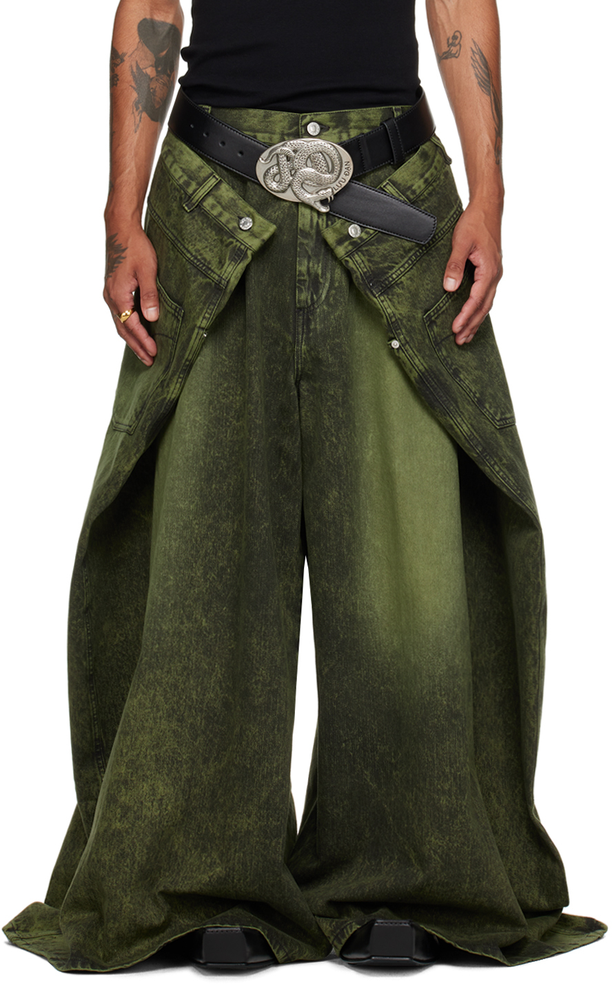 Green MAXI X MAXI X MAXI Jeans by LU'U DAN on Sale