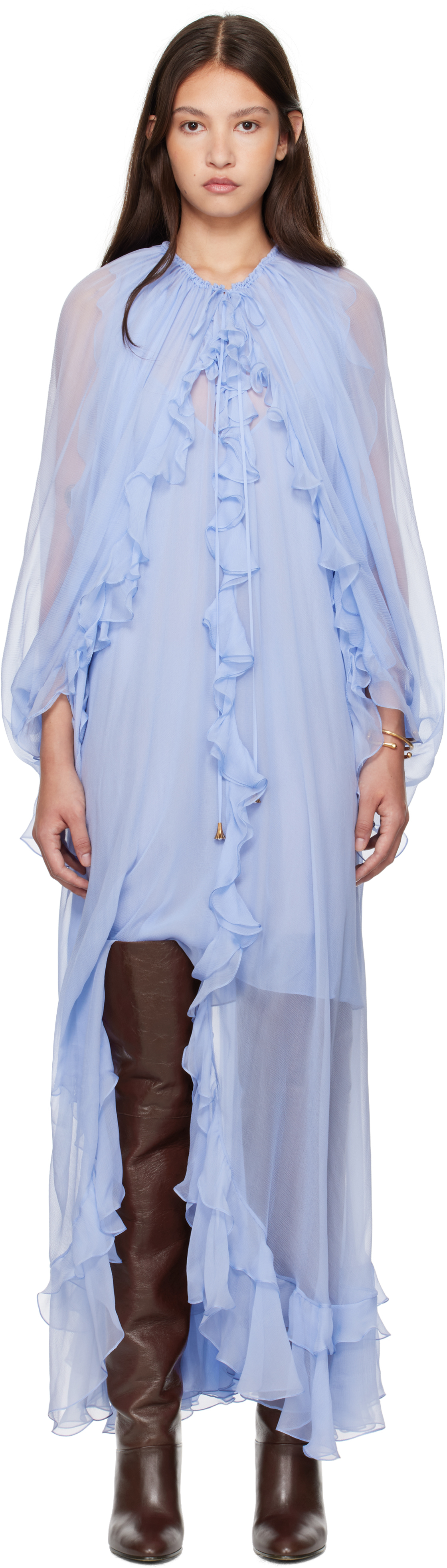 Chloé: Blue Cape Maxi Dress | SSENSE