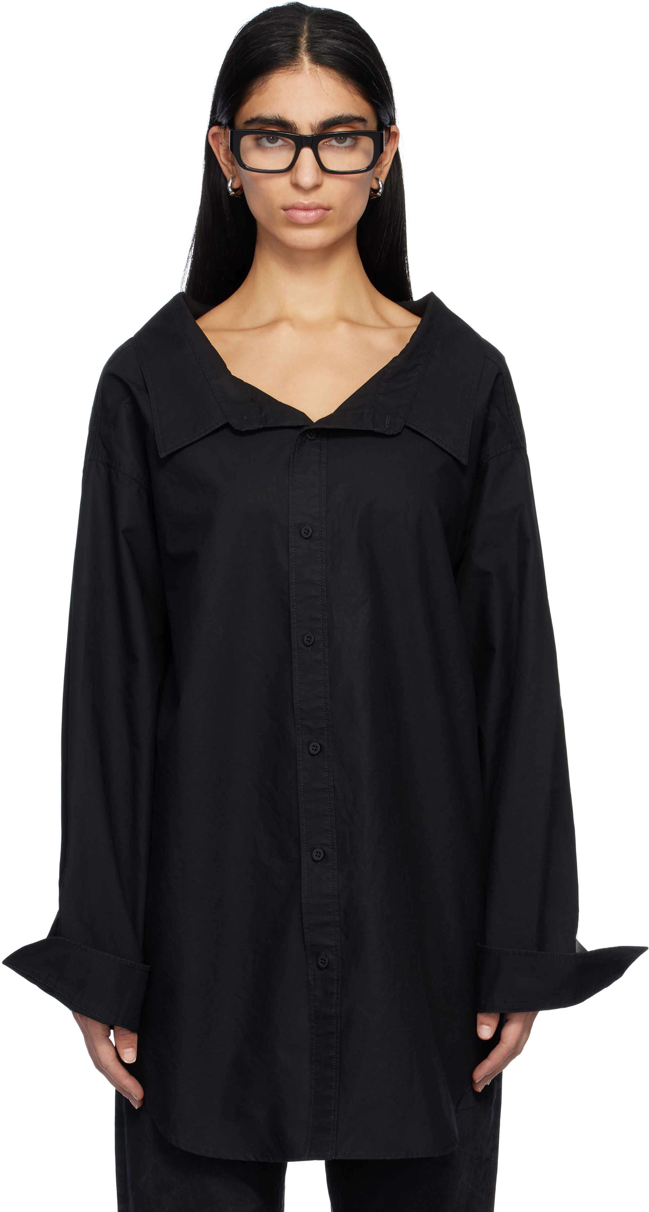 Balenciaga: Black Off Shoulder Shirt | SSENSE UK