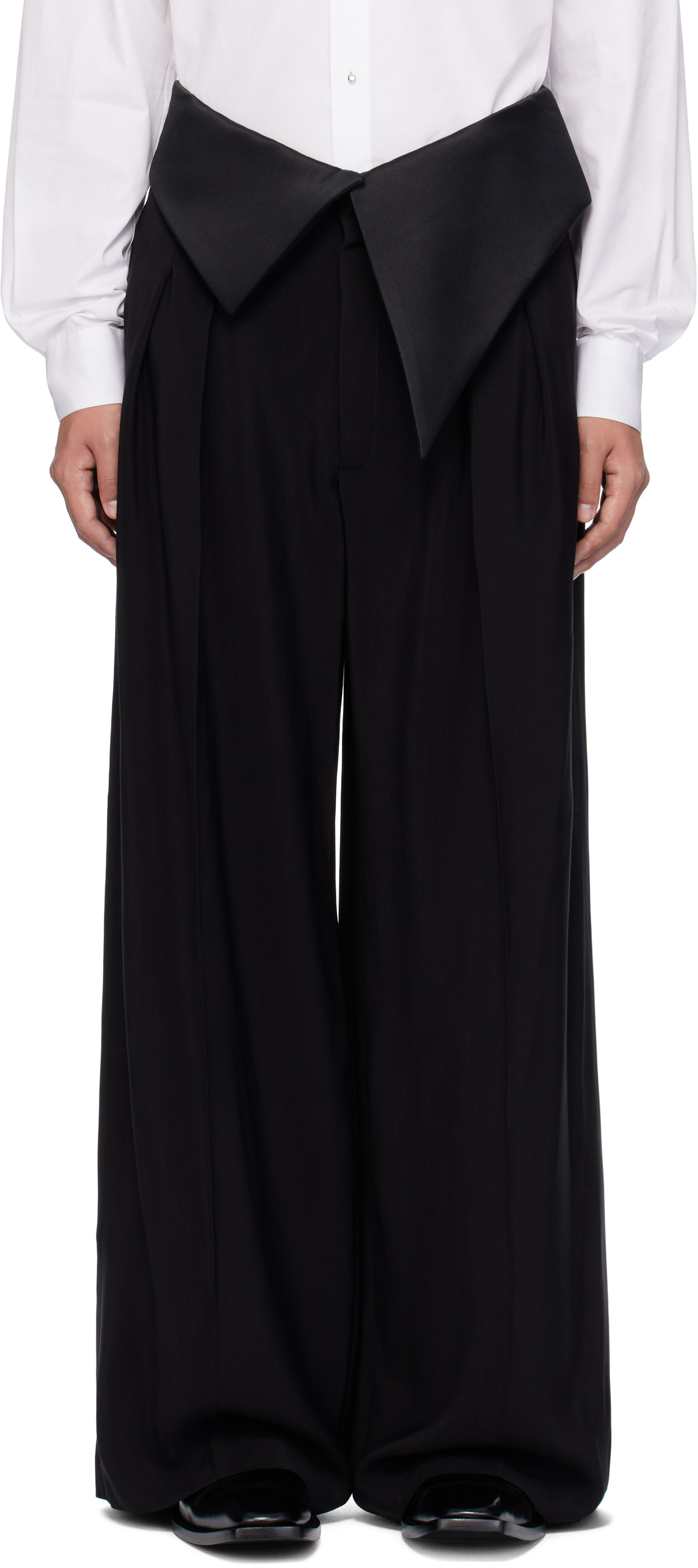 Black Satin Cummerbund Trousers by Mugler on Sale