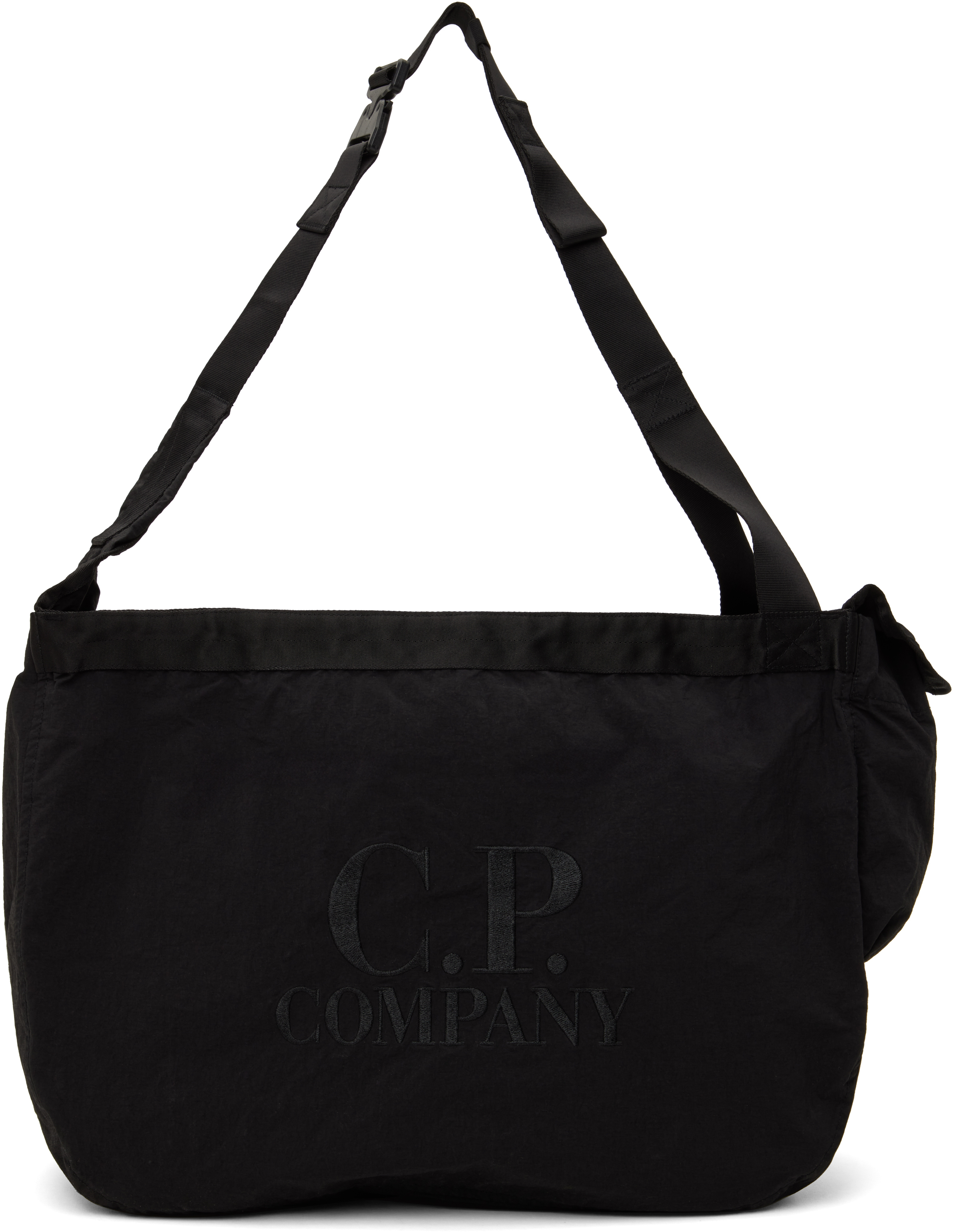 Black Plain Paper Touch Logo Bag by C.P. Company on Sale