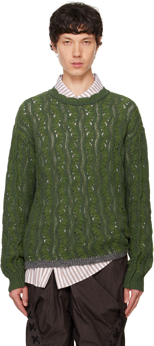 Green Two-Tone Wave Sweater by Andersson Bell on Sale