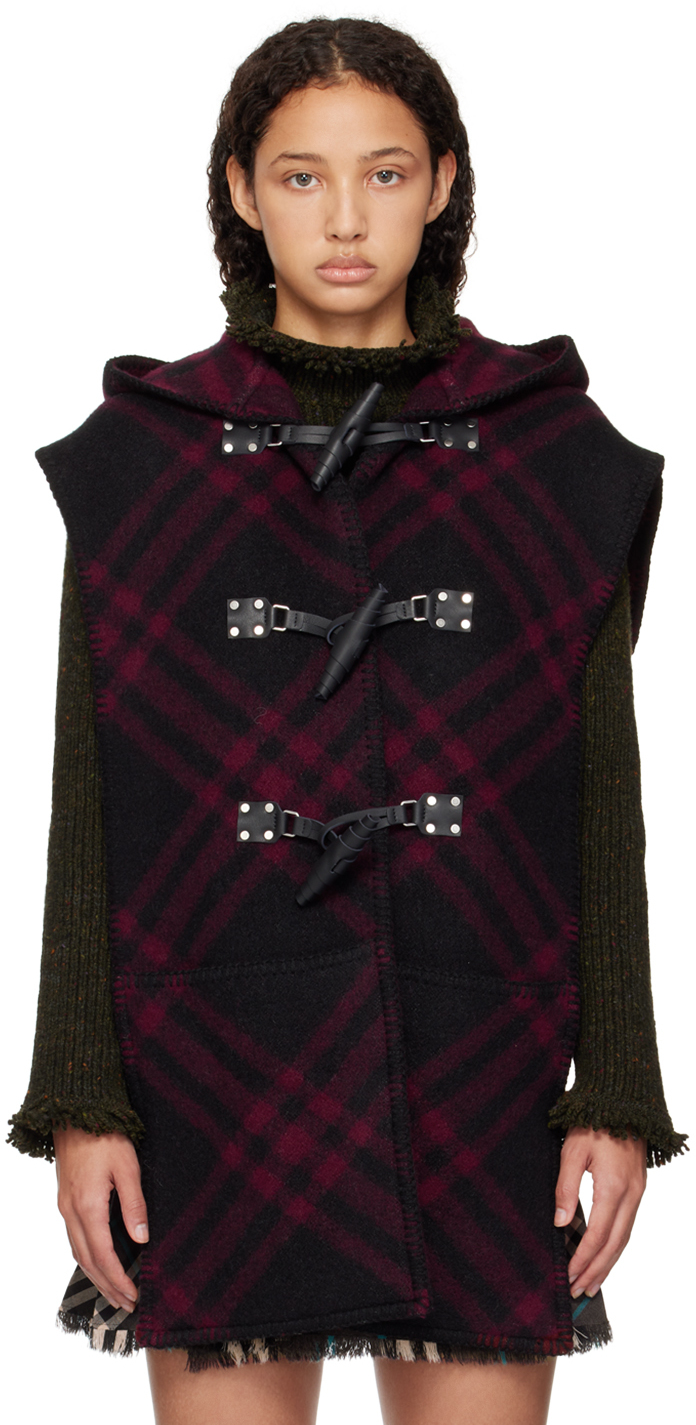 Burgundy Toggle Hooded Cape Shawl by Burberry on Sale