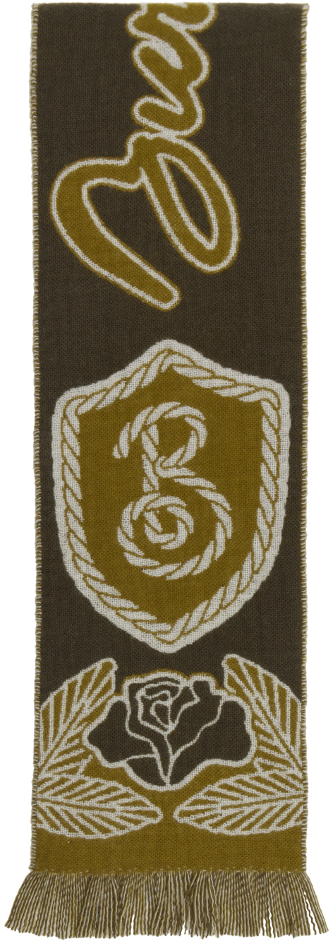 Burberry: Khaki B Shield Wool Cashmere Scarf | SSENSE
