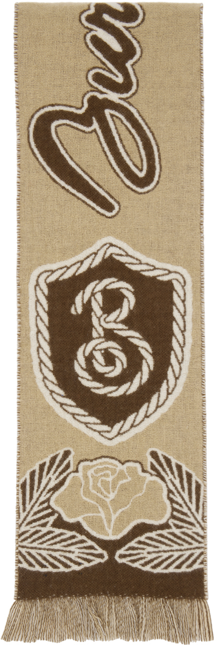 Burberry: Beige 'B' Shield Graphic Wool & Cashmere Scarf | SSENSE
