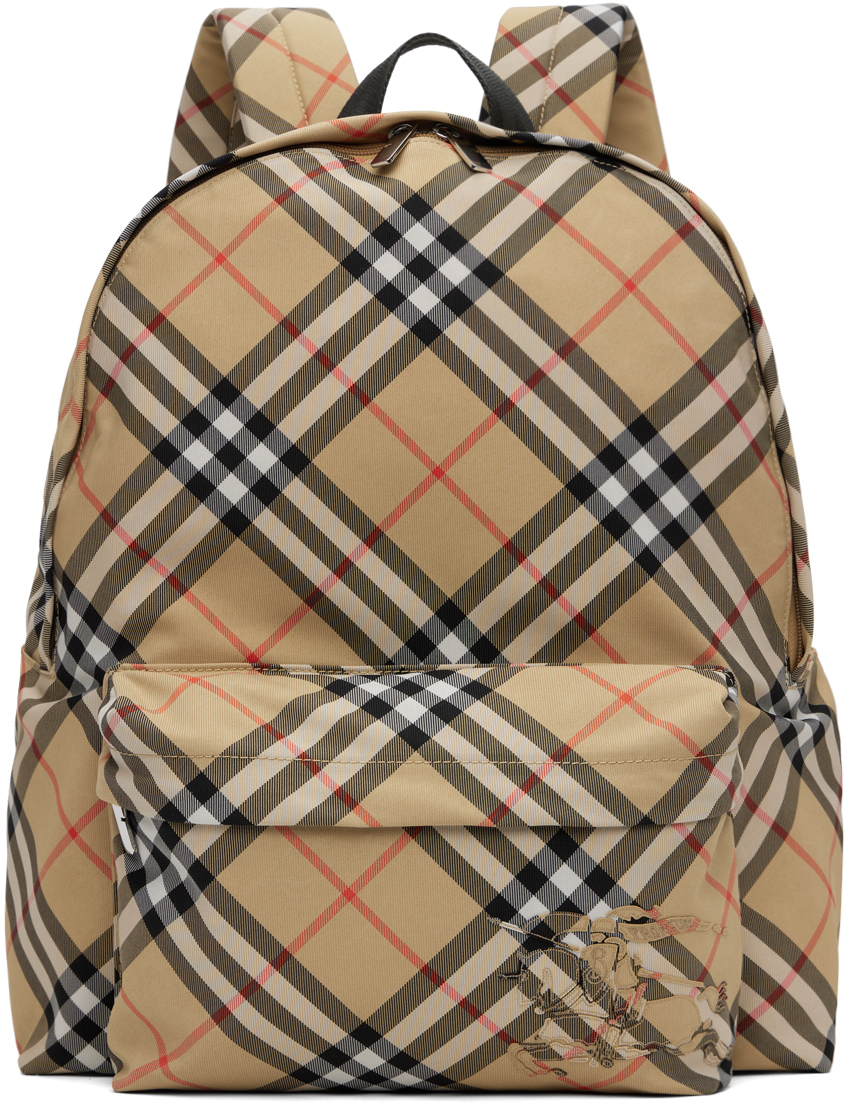 Burberry: Tan Check Backpack | SSENSE Canada