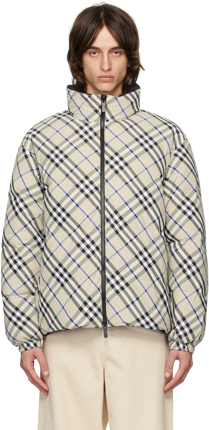 Beige Check Reversible Down Jacket by Burberry on Sale